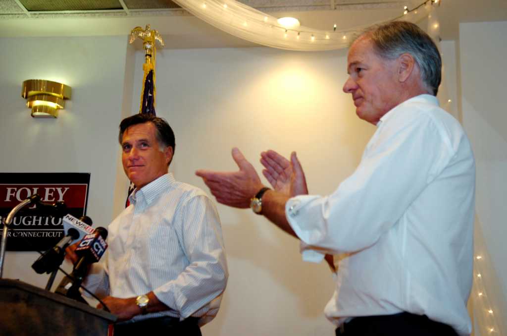 Pols of a similar breed: Romney campaigns for Foley in Greenwich
