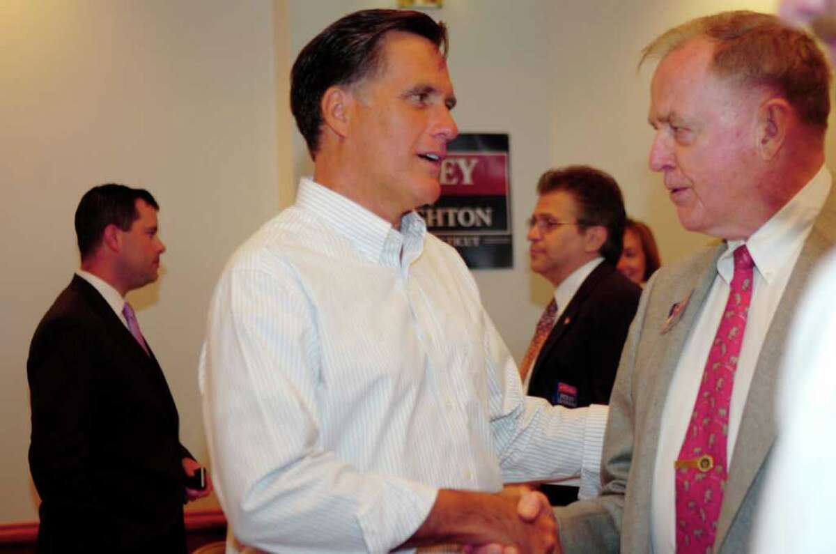 Pols of a similar breed: Romney campaigns for Foley in Greenwich
