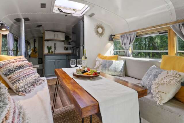The Hill Country's coziest Airbnb is a converted school bus in the forest