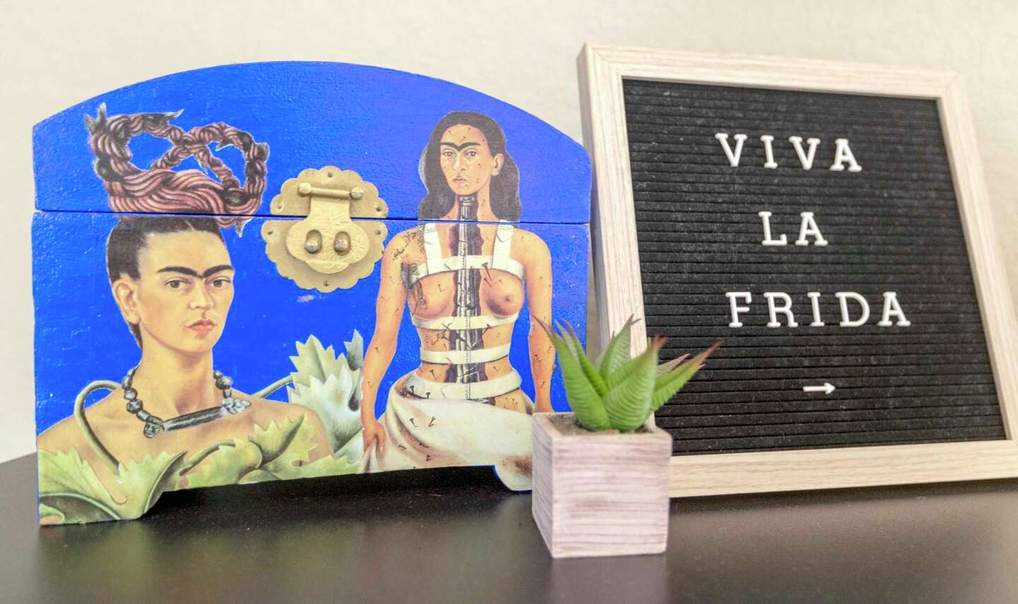 Beige guest room transformed into Frida Kahlo temple in Fair Oaks Ranch ...