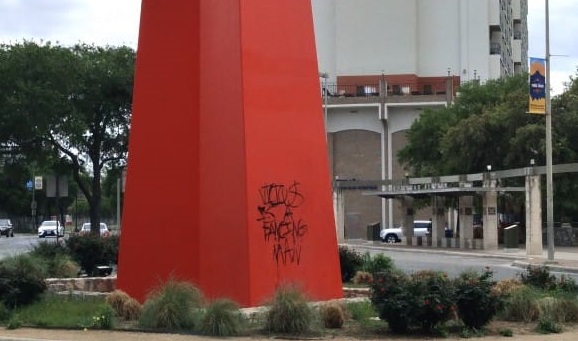 San Antonio's downtown Torch of Friendship tagged with graffiti