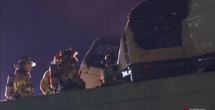 One killed in fiery street sweeper crash near Spring