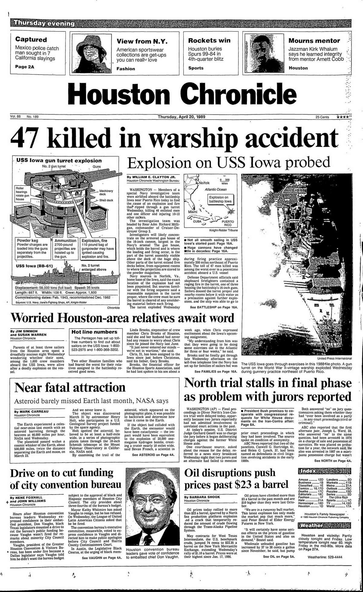 Today in history, April 20, 1989: The USS Iowa turret explosion