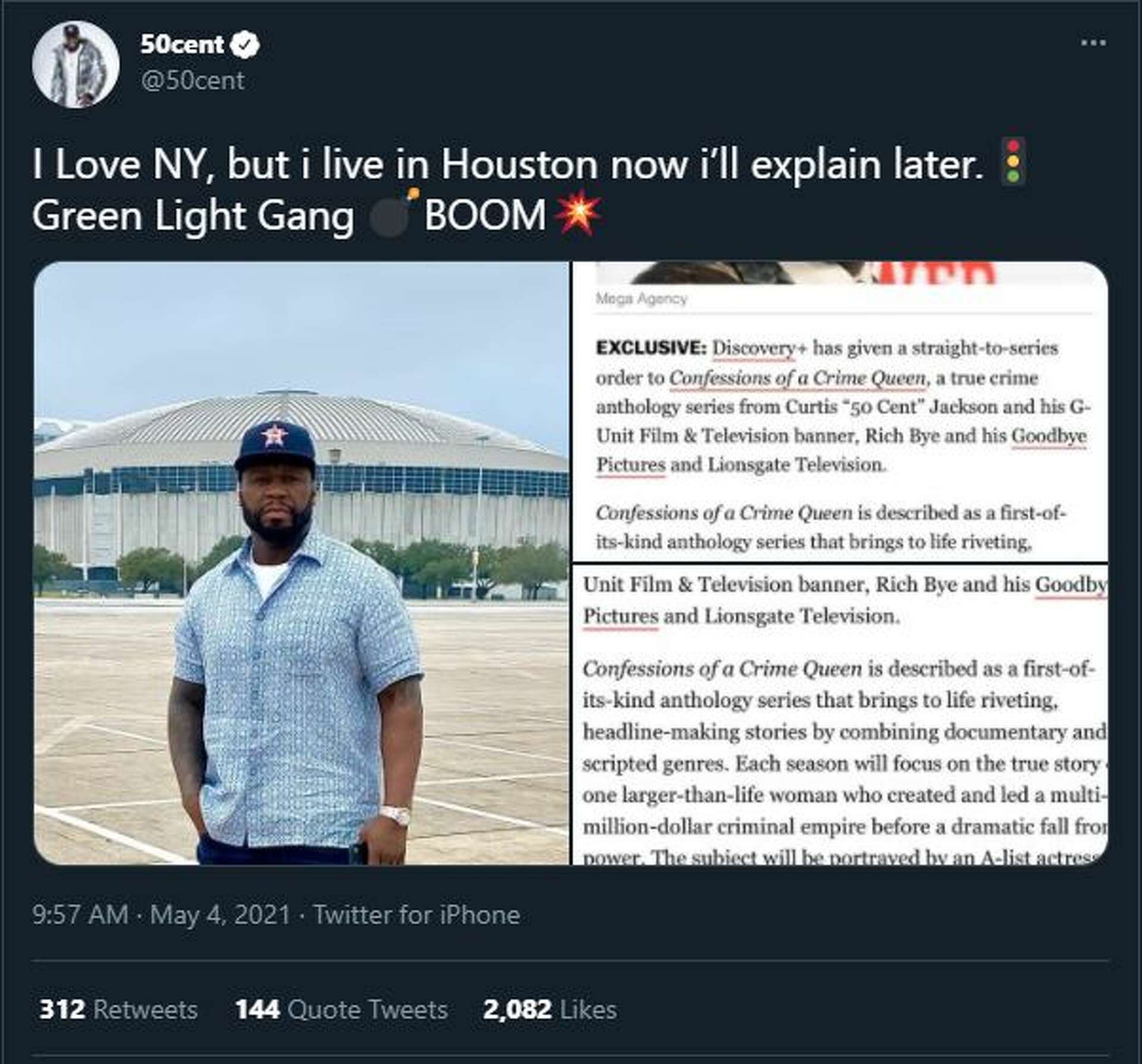 50 Cent announces he's moved to Houston, teases new 'crime queen' show