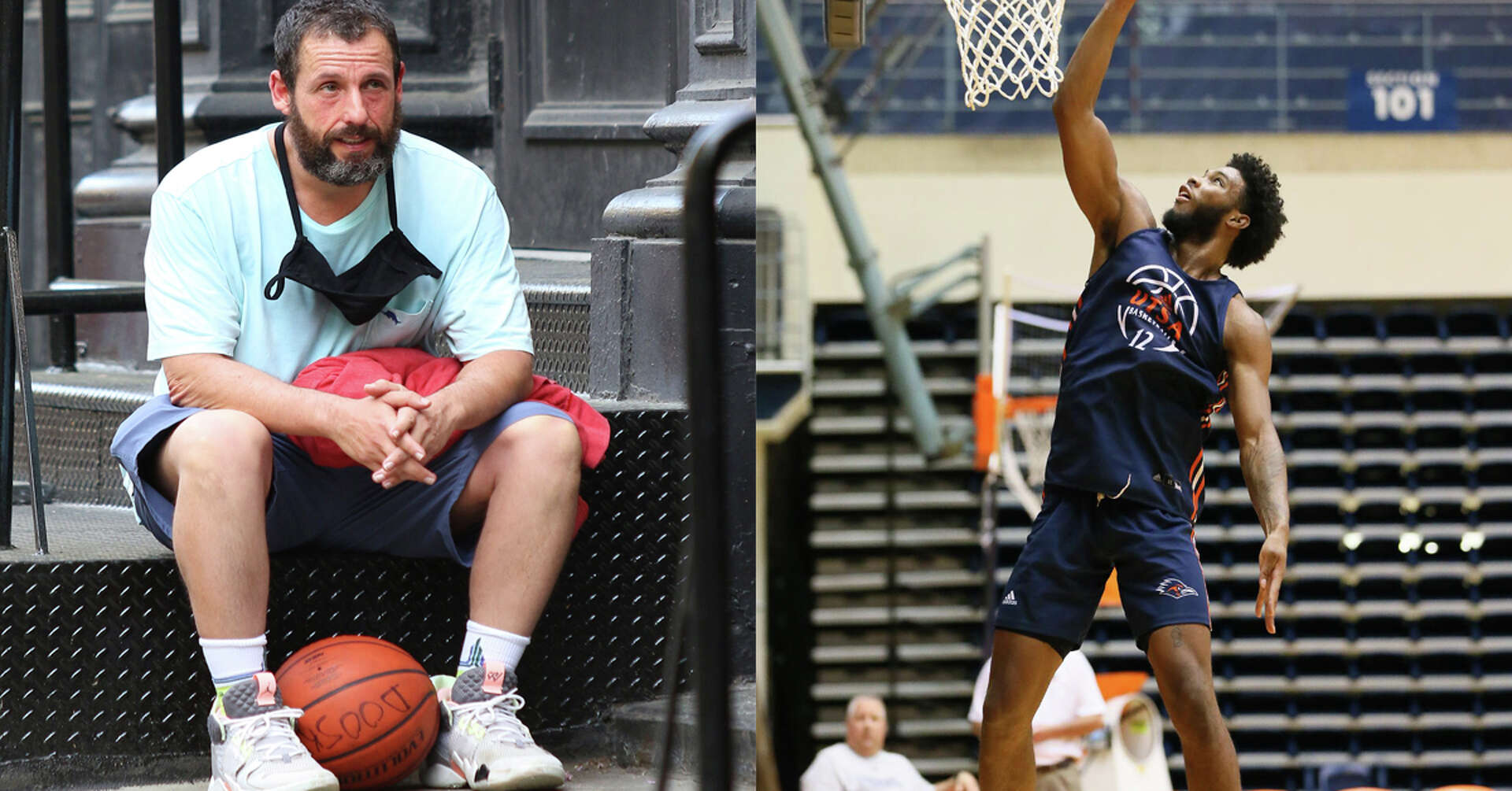 A UTSA student balled up with Adam Sandler