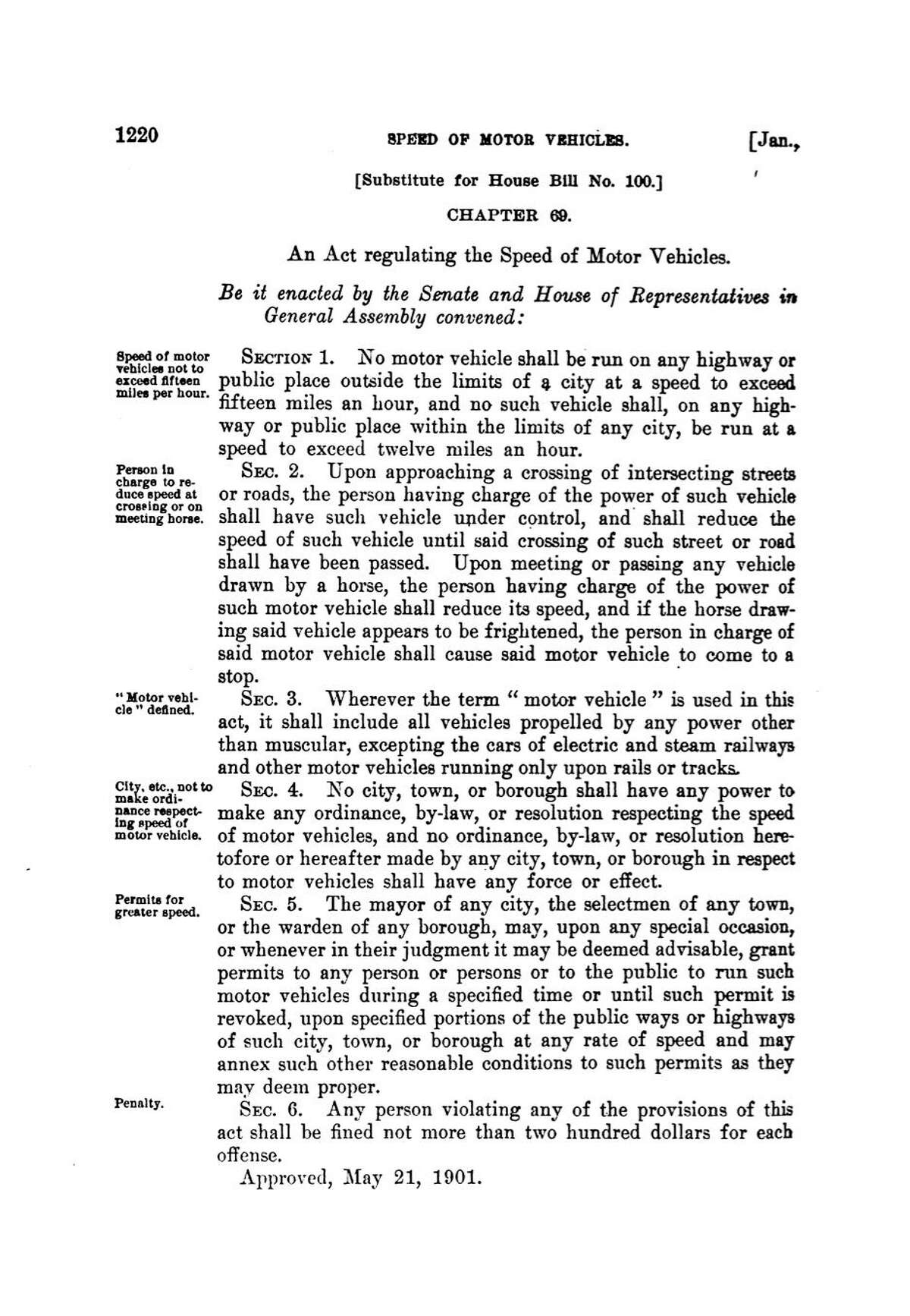 Connecticut’s speed limit was created 120 years ago and it was the ...