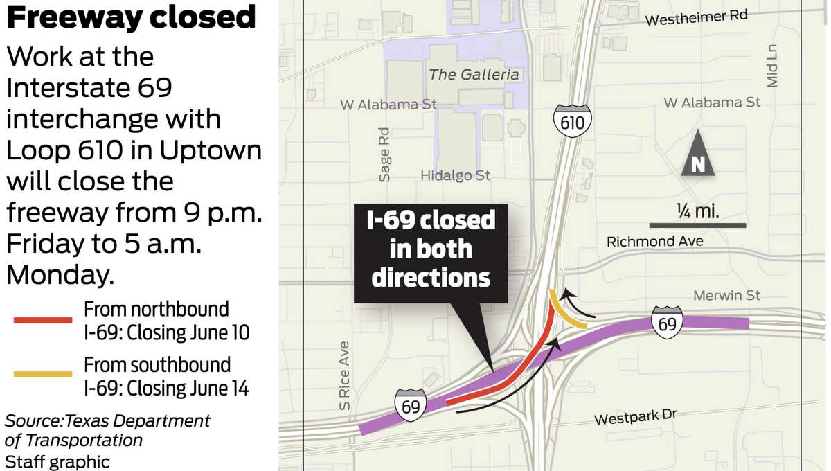 Freeway closings at Loop 610 and I-69 on track for this weekend