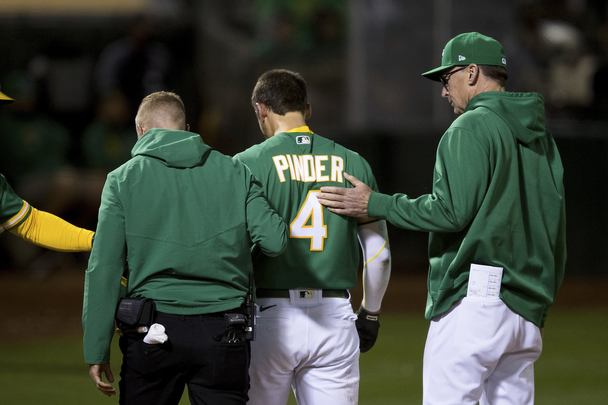 A’s Chad Pinder delivers key pinch-hit returning from scary hit-by-pitch