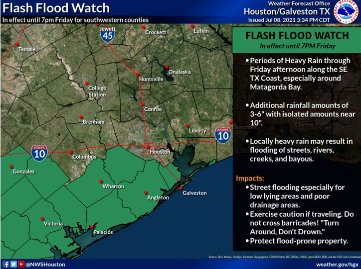 Flash flood watch issued for SE Texas coast through Friday evening