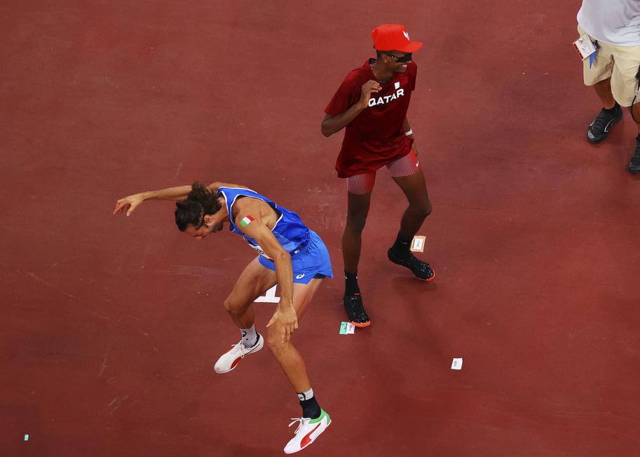 Friends jubilant at being able to share Olympic gold medal in high jump