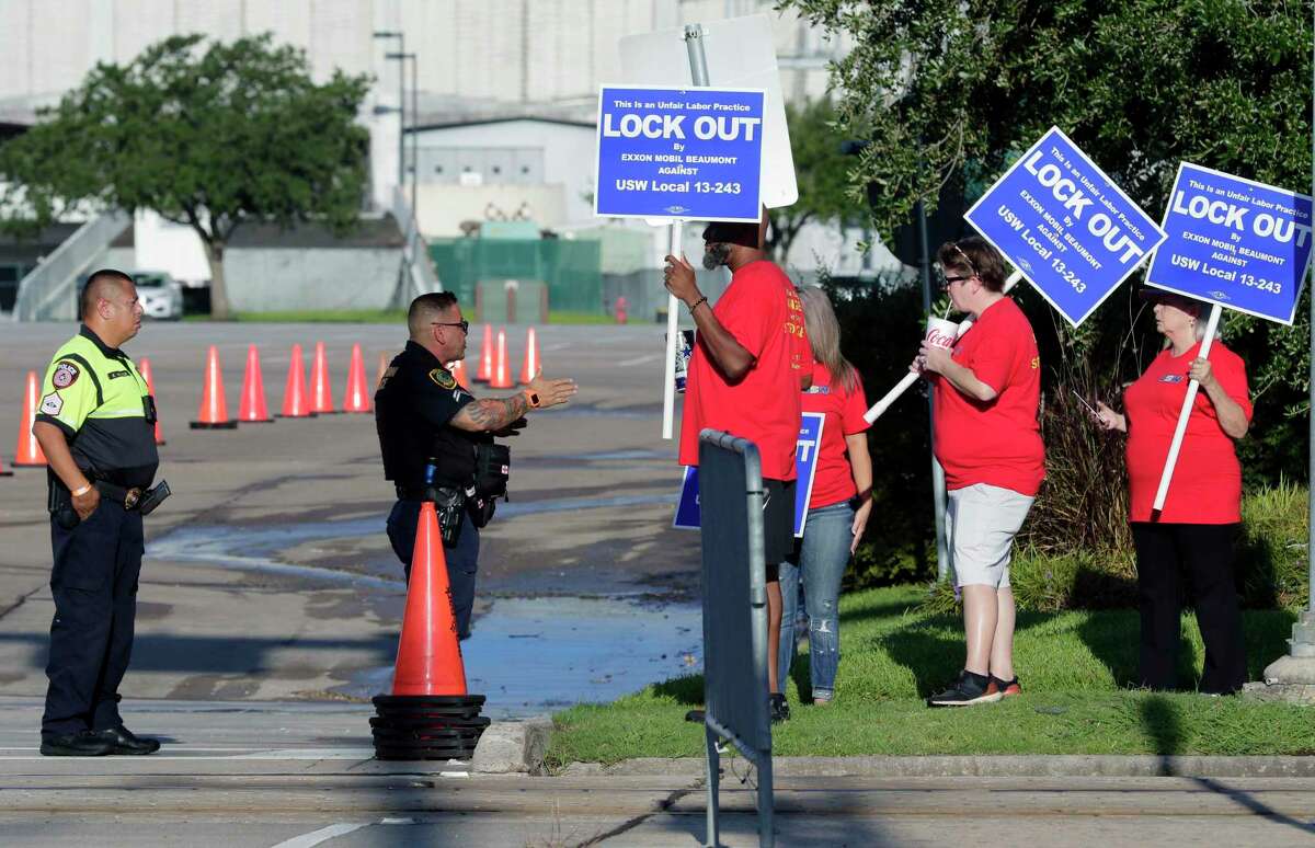Exxon workers locked out of Beaumont refinery bring protest to OTC