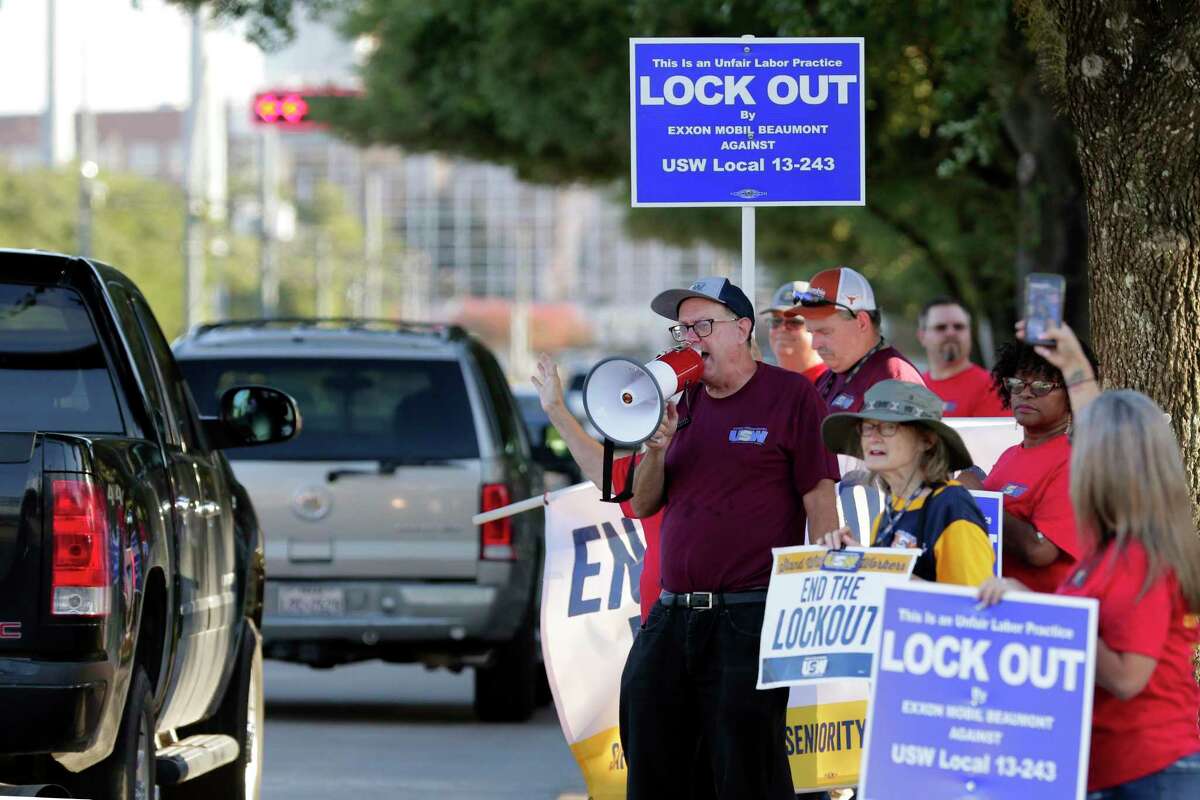 Exxon workers locked out of Beaumont refinery bring protest to OTC
