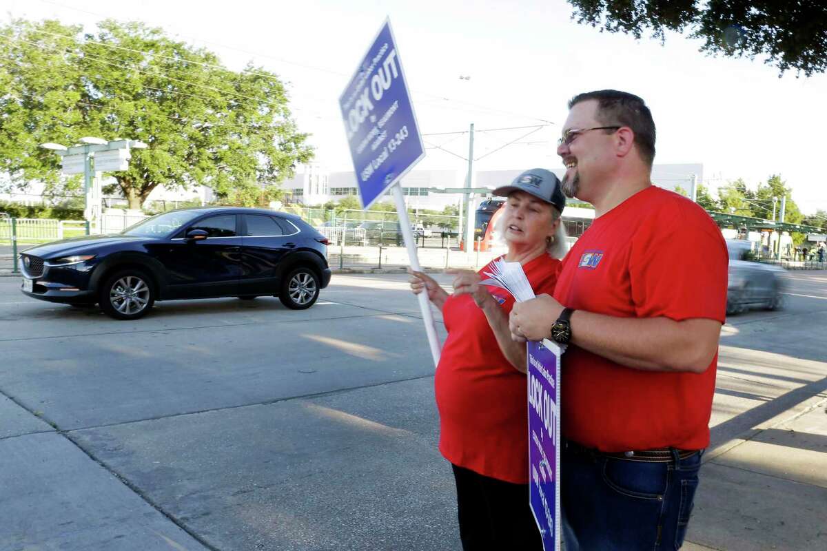 Exxon workers locked out of Beaumont refinery bring protest to OTC