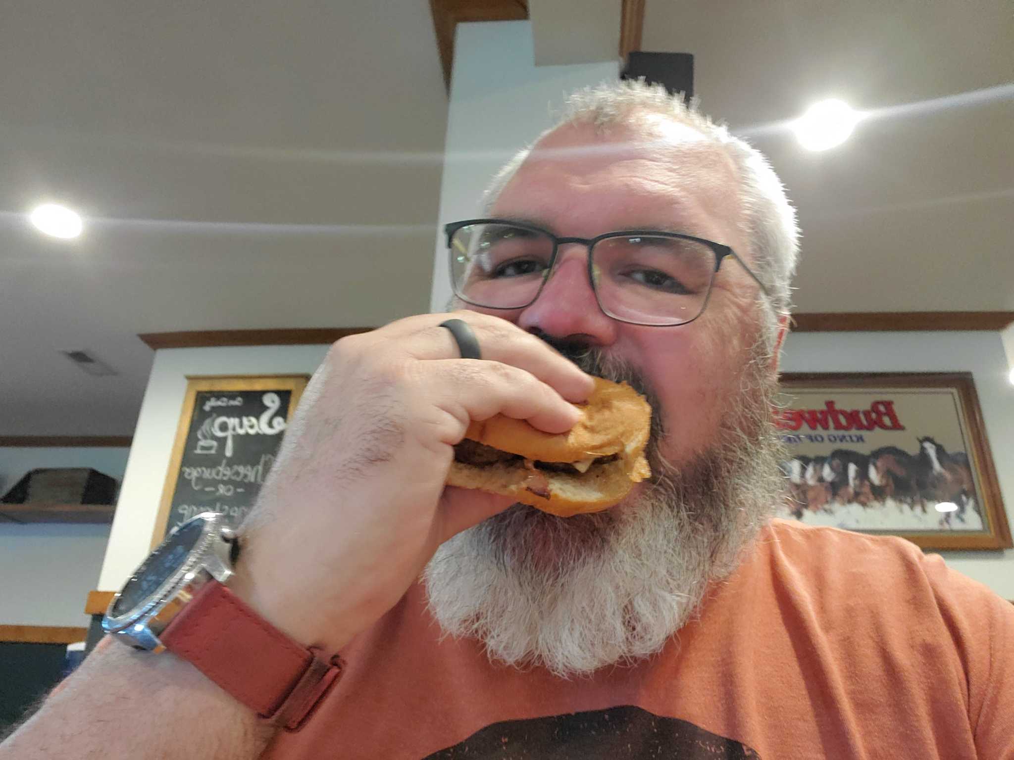 Snaggin' a burger and fries at Verona Tavern