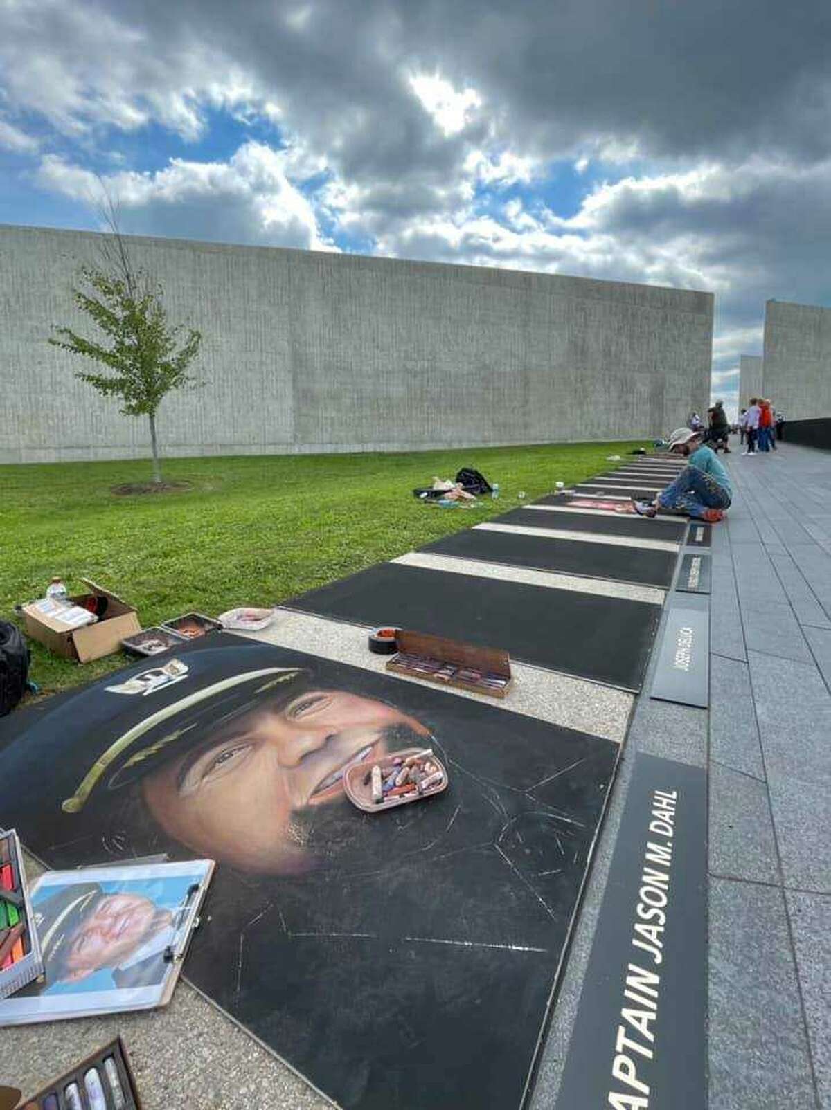 Artists honoring Flight 93 heroes with chalk portraits at memorial site