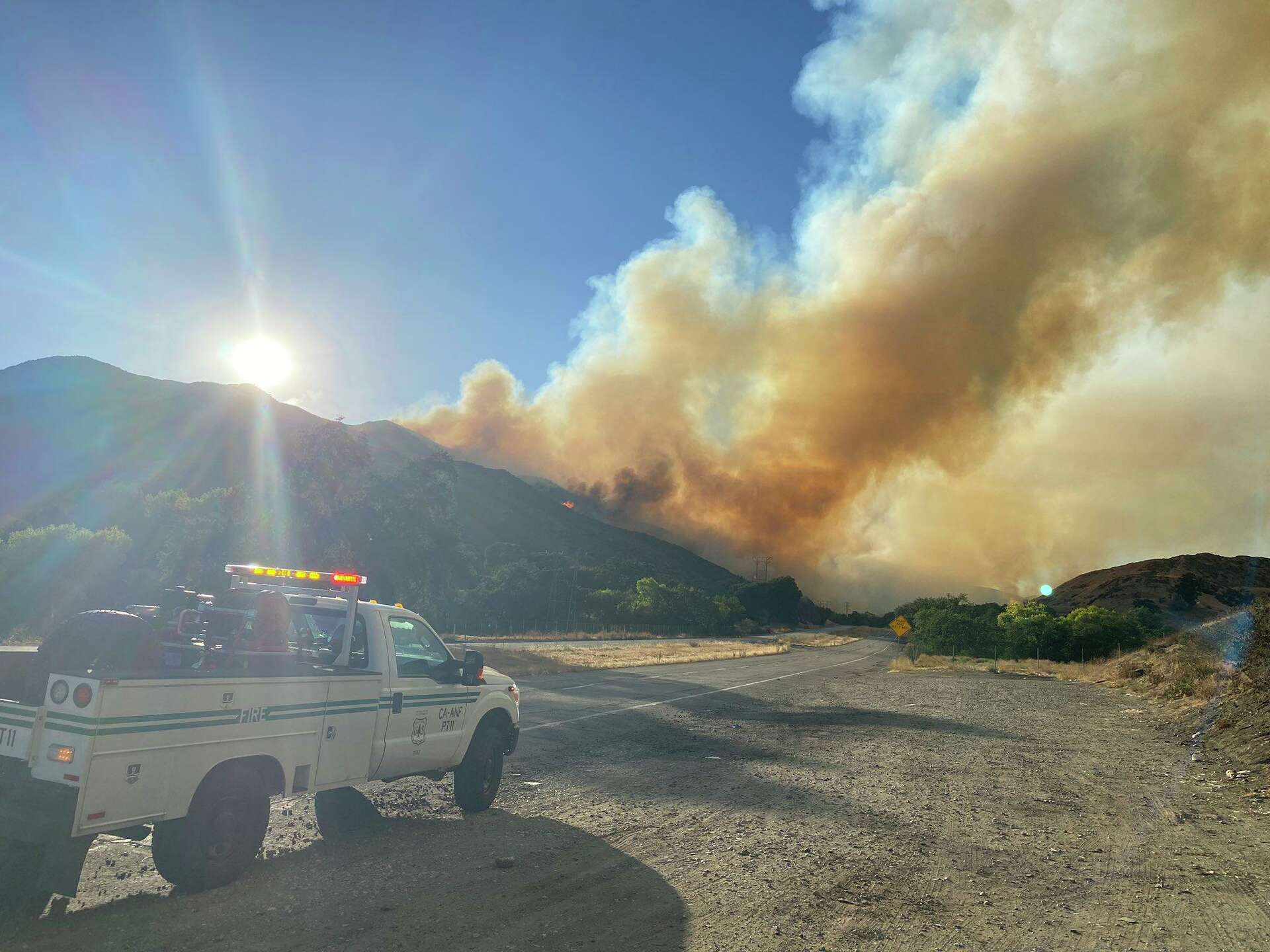 Dramatic photos show Route Fire burning on both sides of Interstate 5