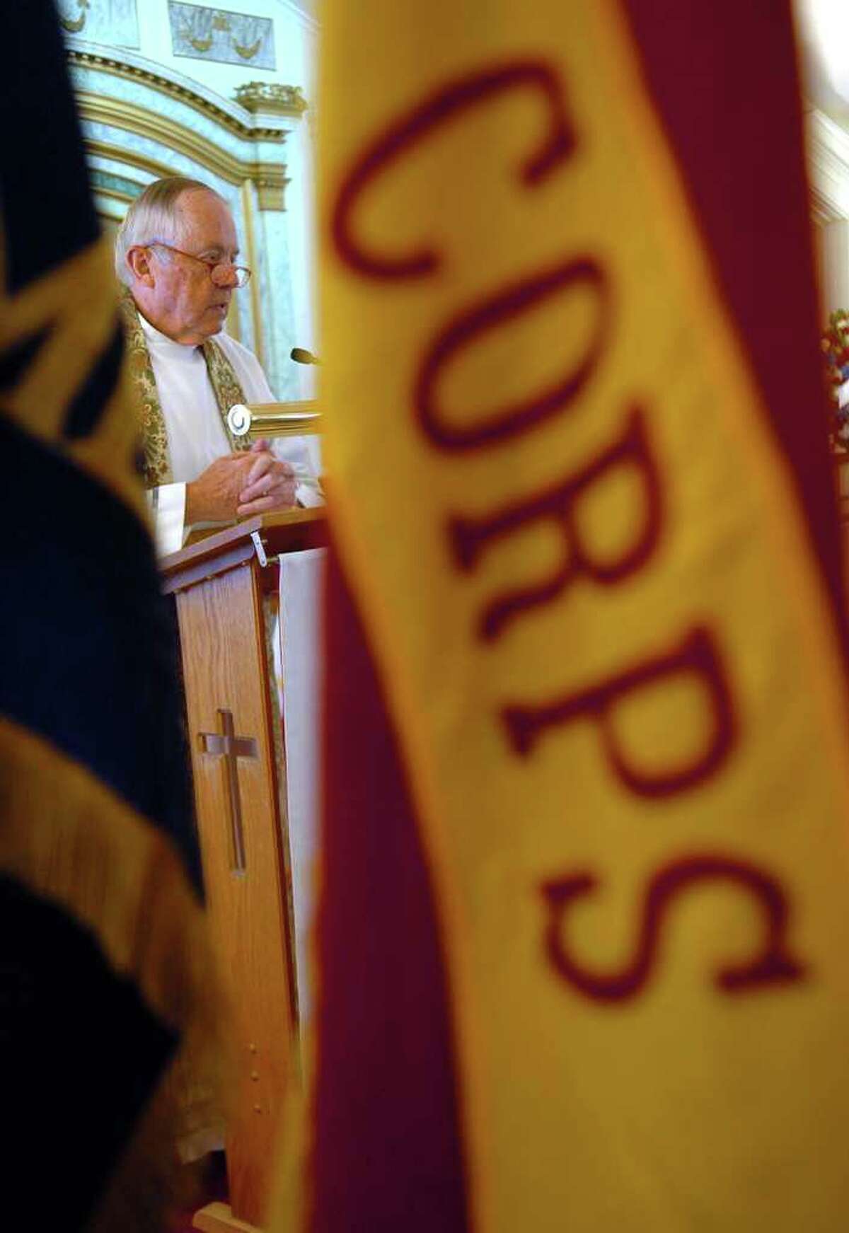 At the shrine, a monument to veterans is blessed