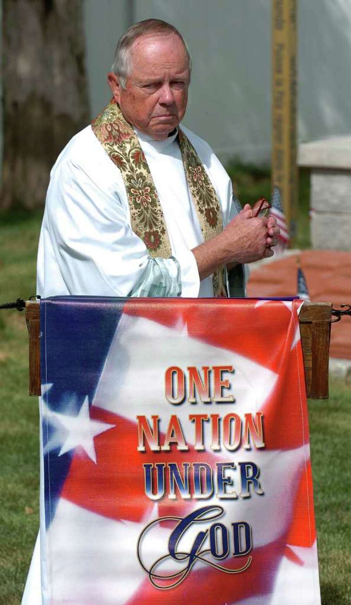 At the shrine, a monument to veterans is blessed