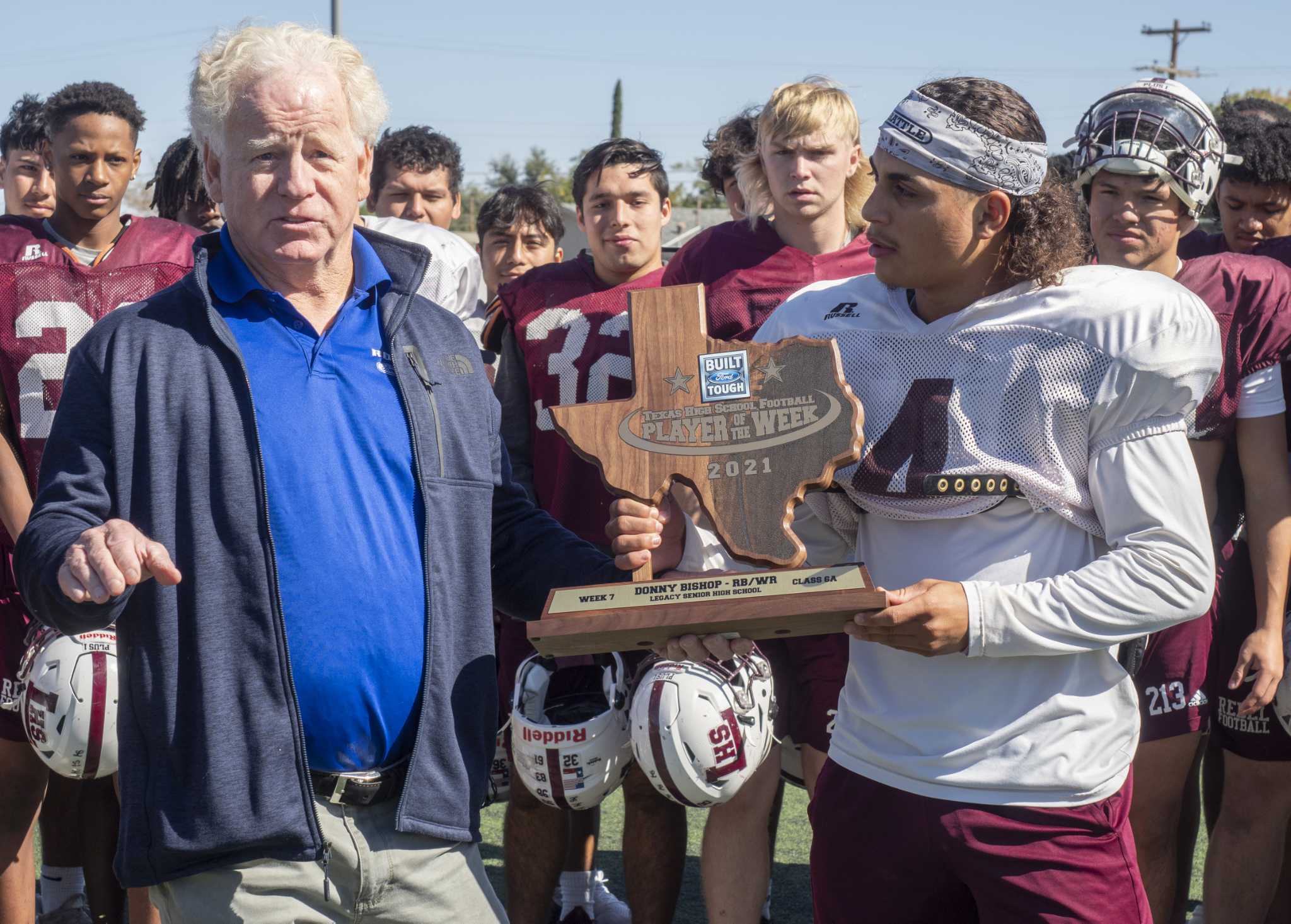 Legacy's Donny Bishop receives Built Ford Tough Player of the Week trophy