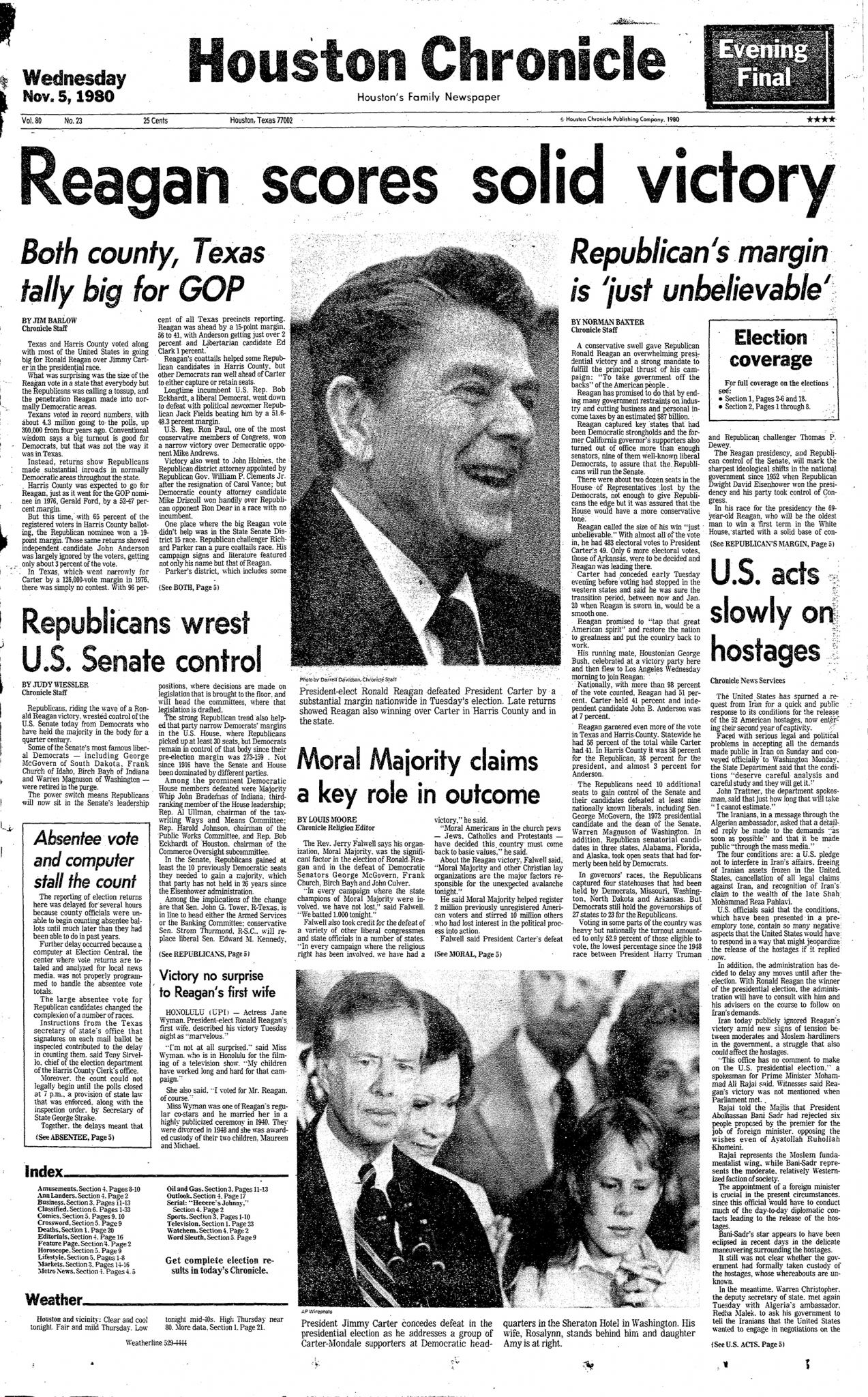 Today in history, Nov. 5, 1980: Ronald Reagan, GOP win big in Harris ...