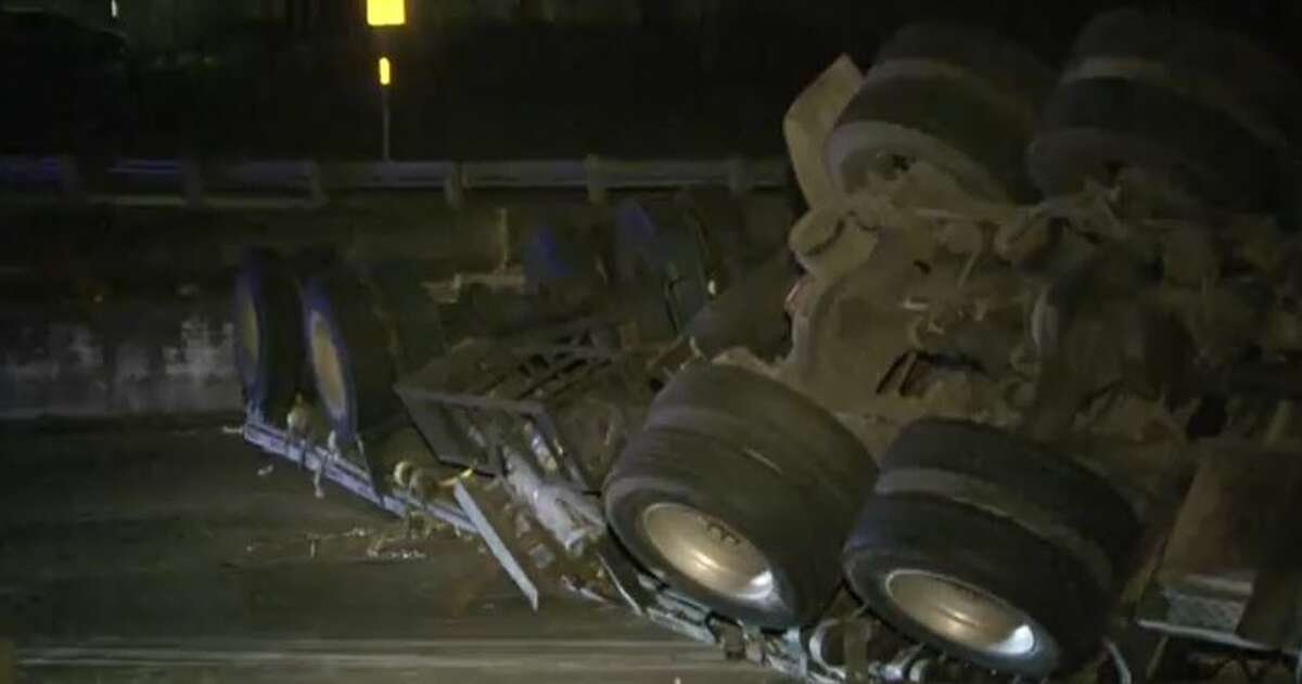 Overturned 18 Wheeler Shuts Down Southwest Freeway At Texas 288