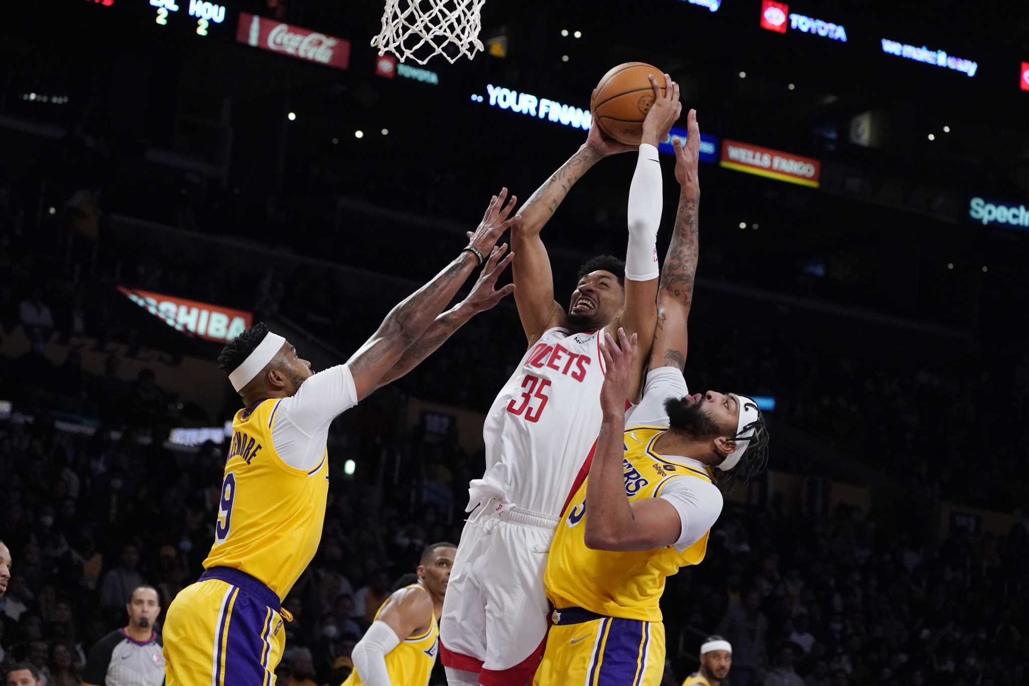 Close call on late Lakers foul against Rockets ruled to be correct