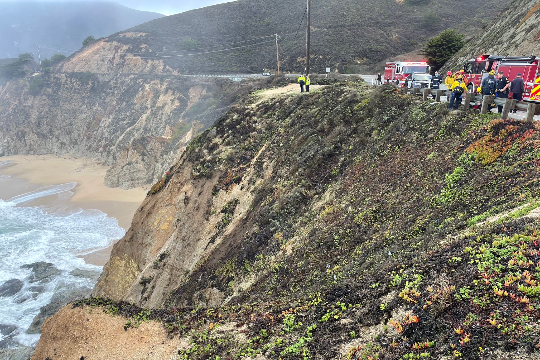 Driver survives fall off Highway 1 cliff south of SF