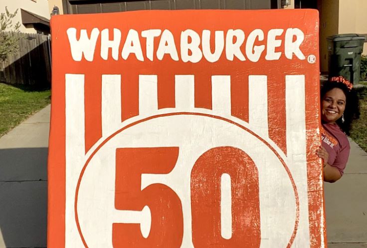 Texan creates giant 6-foot paper mache Whataburger number tent