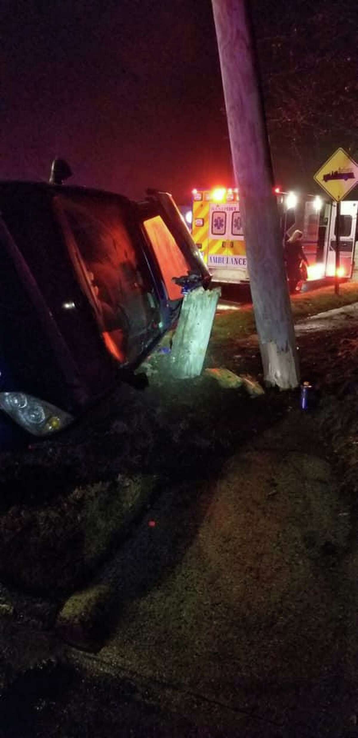 Car Crash Sends Two To Hospital Snaps Utility Pole In Westport