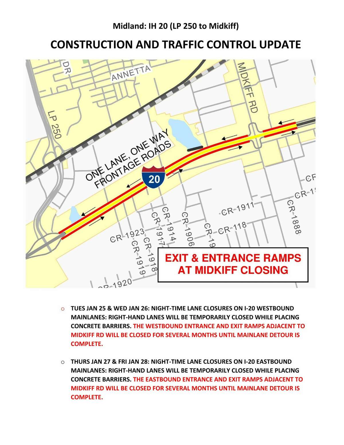 Changes coming to I-20 exits at Midkiff