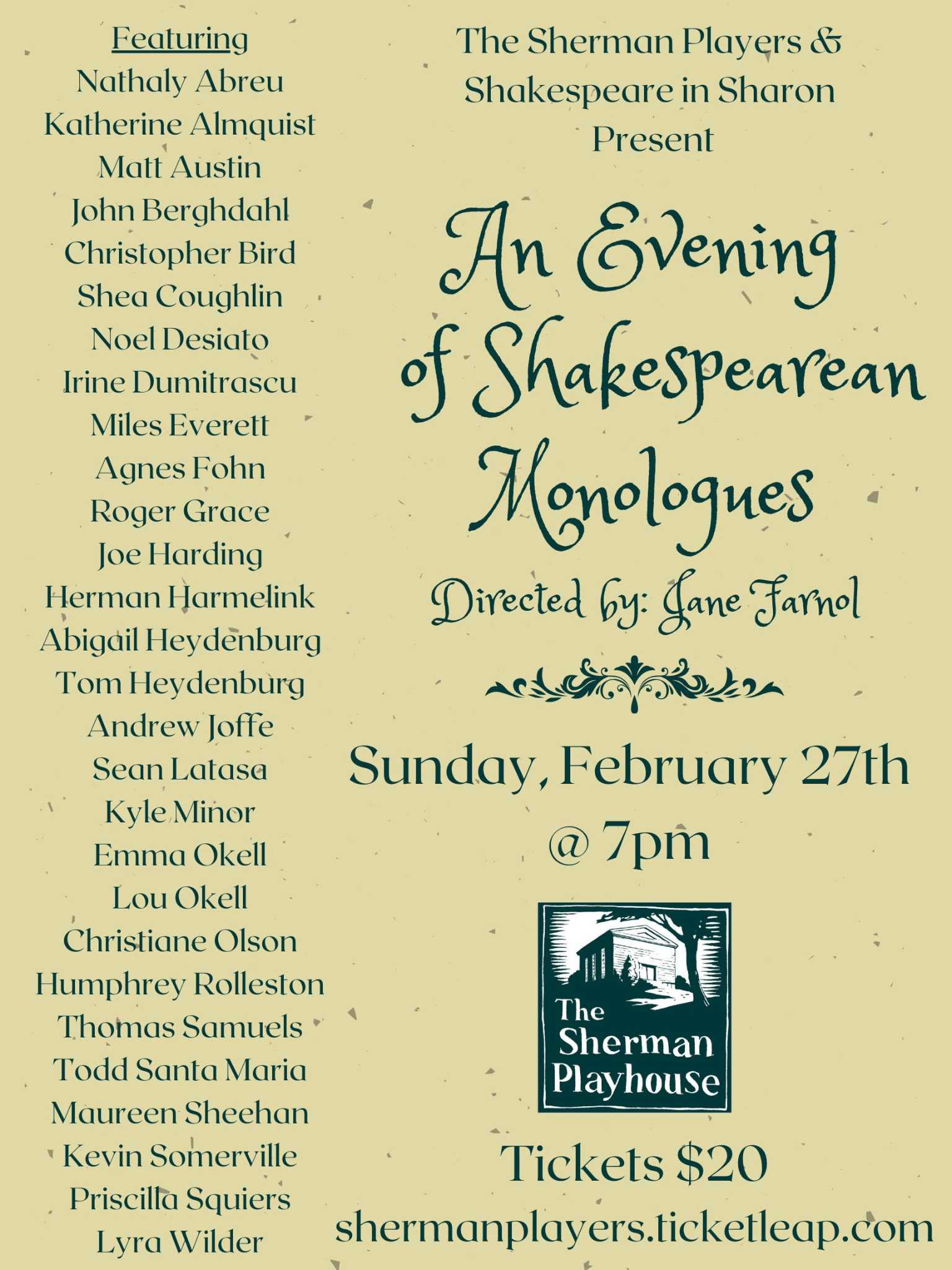 Shakespeare in Sharon, Sherman Players present ‘Shakespearean Monologues
