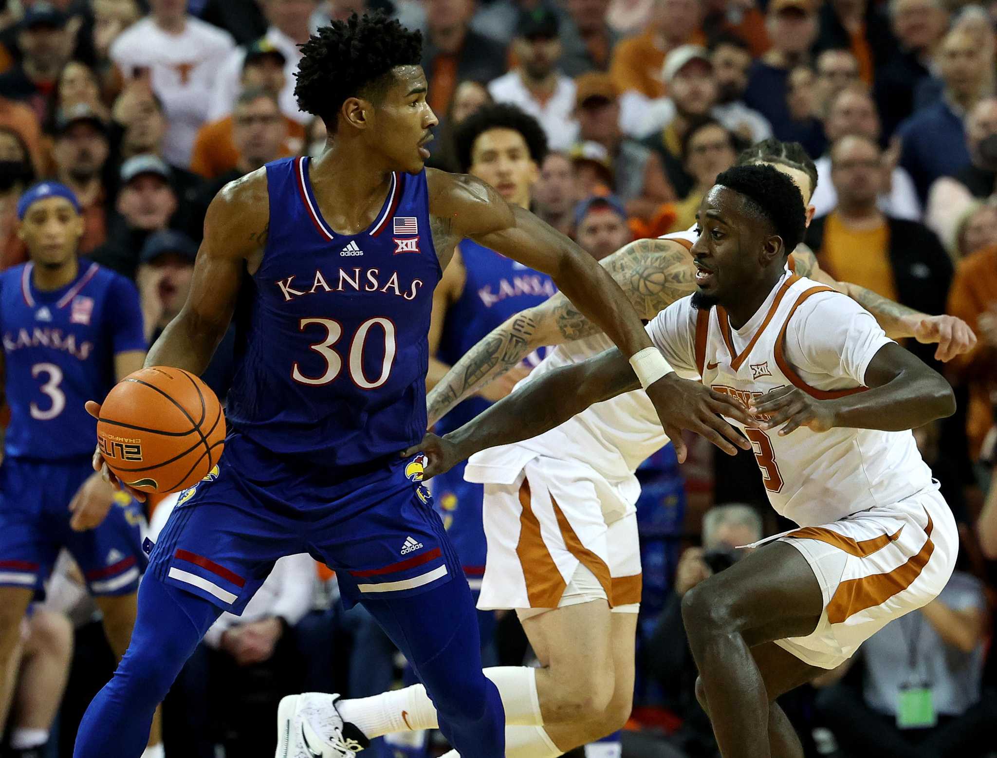 Texas' Courtney Ramey puts on a defensive show against Kansas