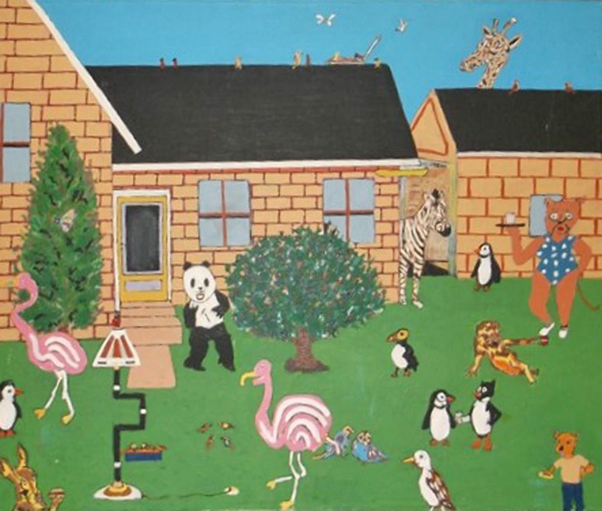 McCabe's whimsical paintings exhibited at Noah Webster Library