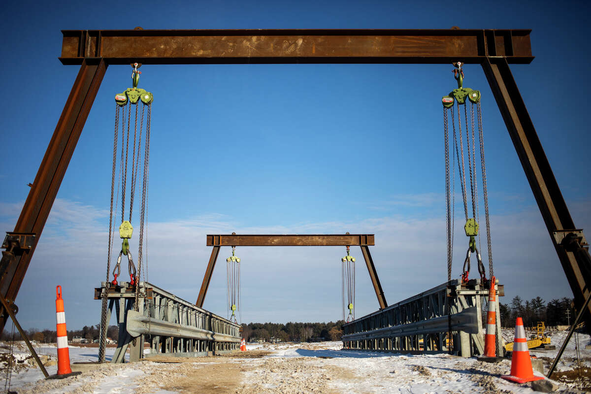 Photos: Close-up look at temporary bridge near Sanford Dam