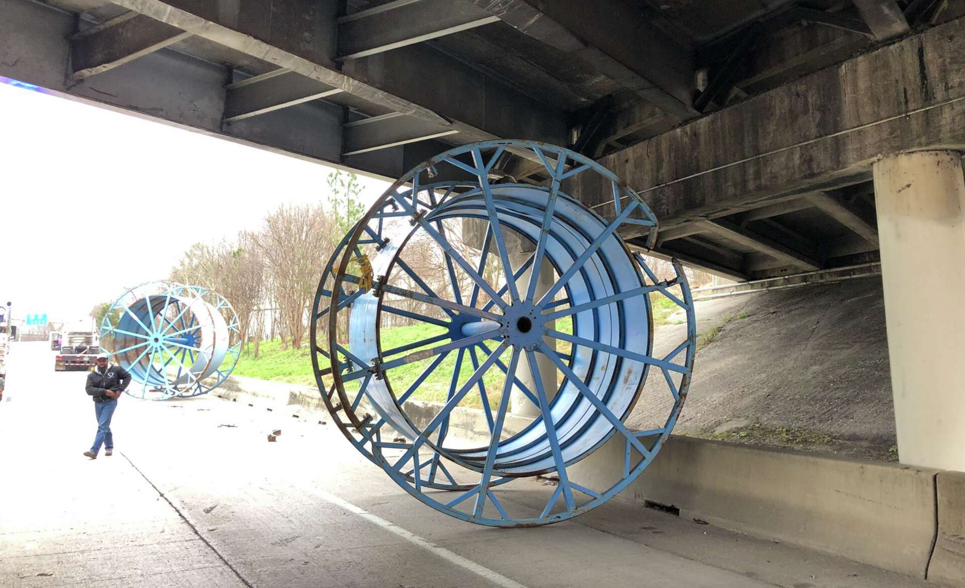 Giant spools fall off truck, snarling Houston traffic yet again