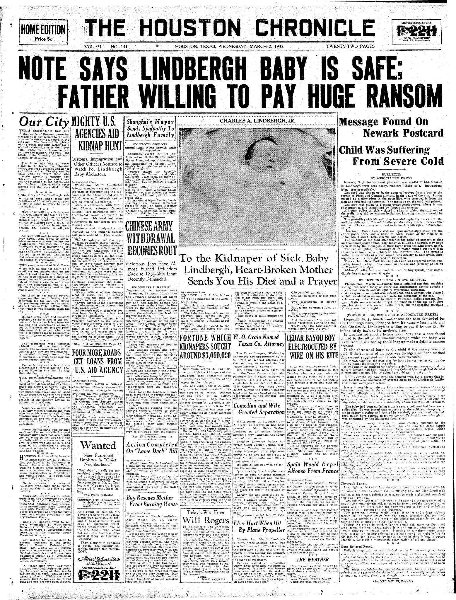 This day in history, March 2, 1932: Lindbergh kidnapping dominates ...