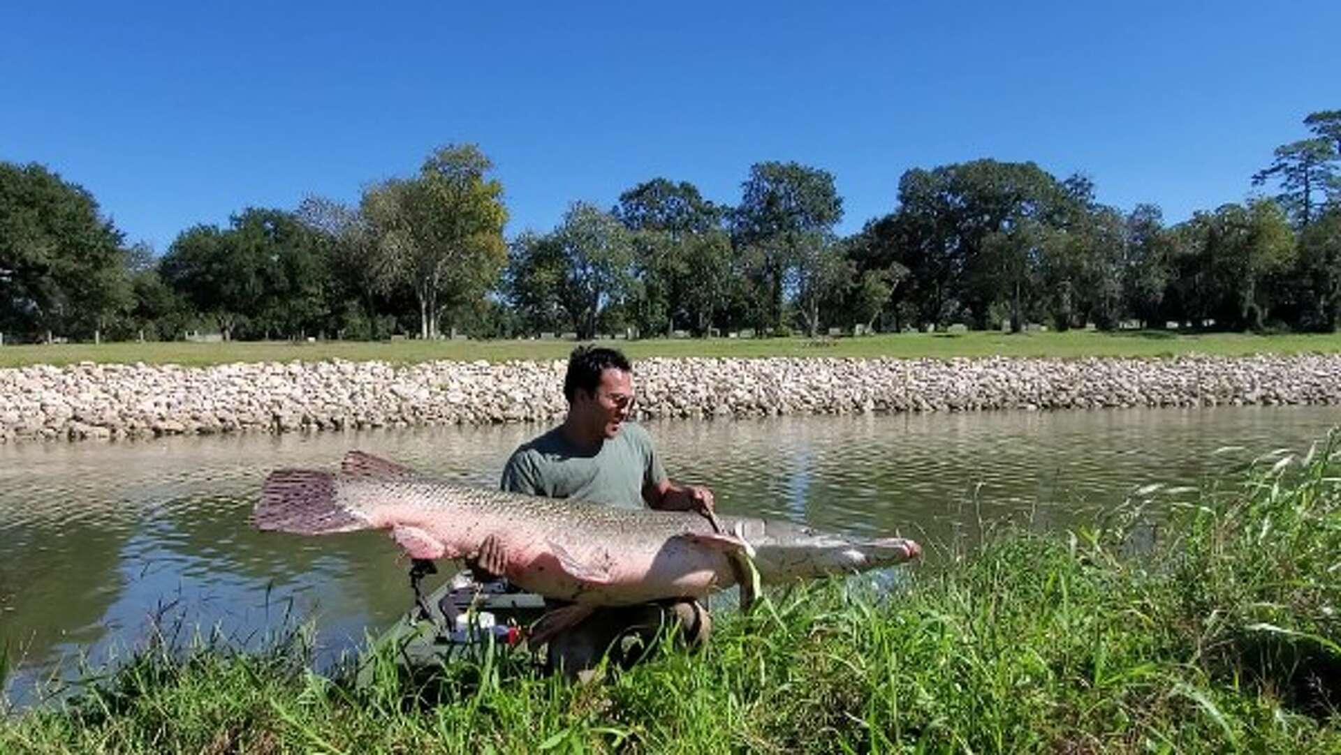 Houston angler shows off colossal alligator gar he caught along Buffalo ...