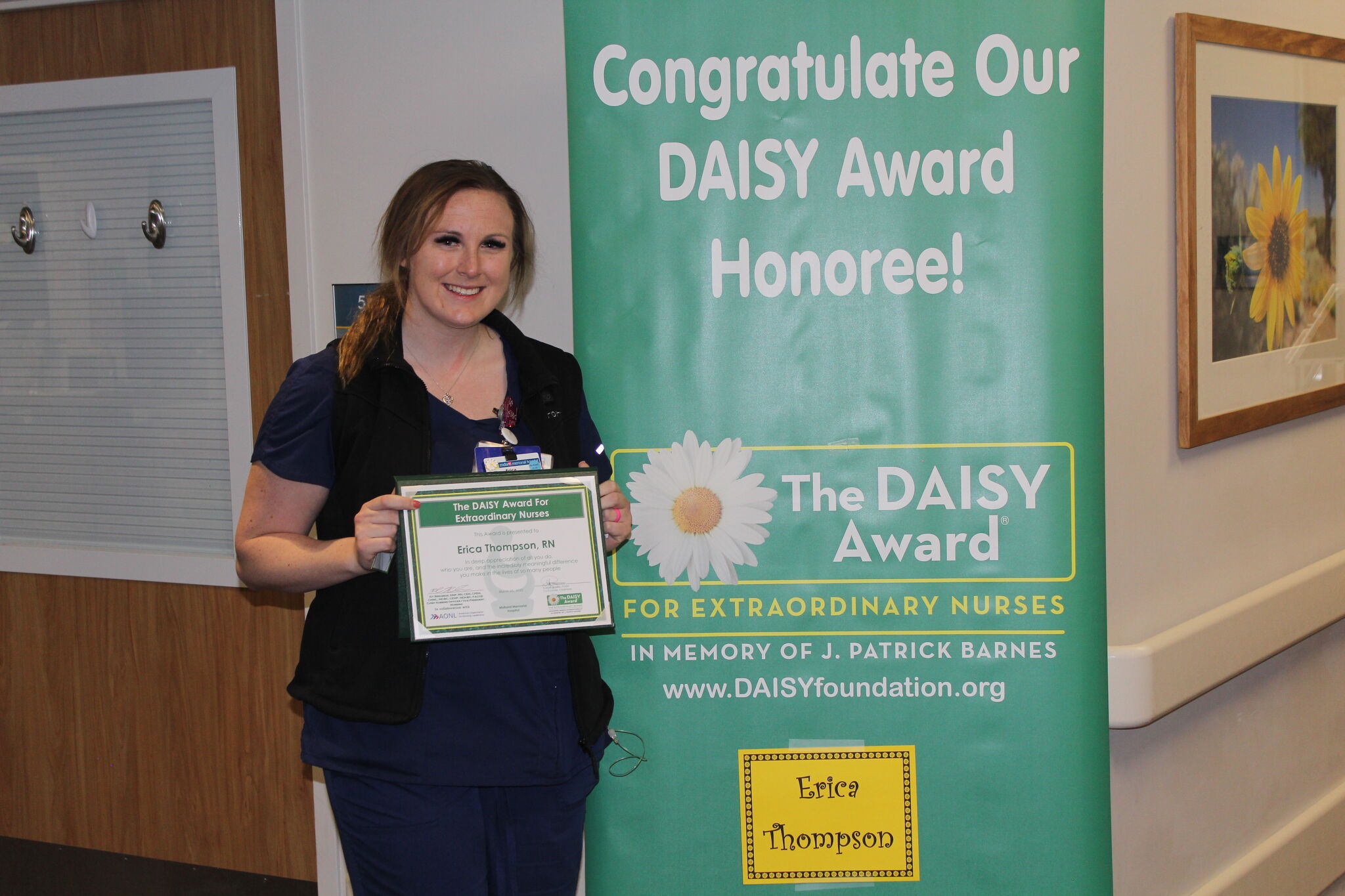 Midland Health congratulates RN Erica Thompson for her DAISY award