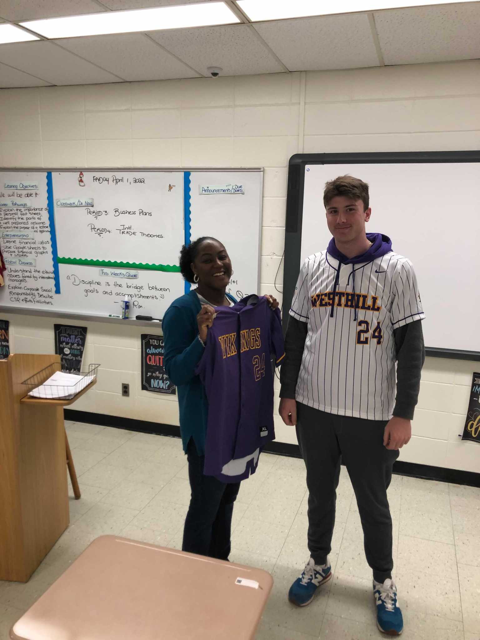 Westhill baseball players honor teachers with jerseys