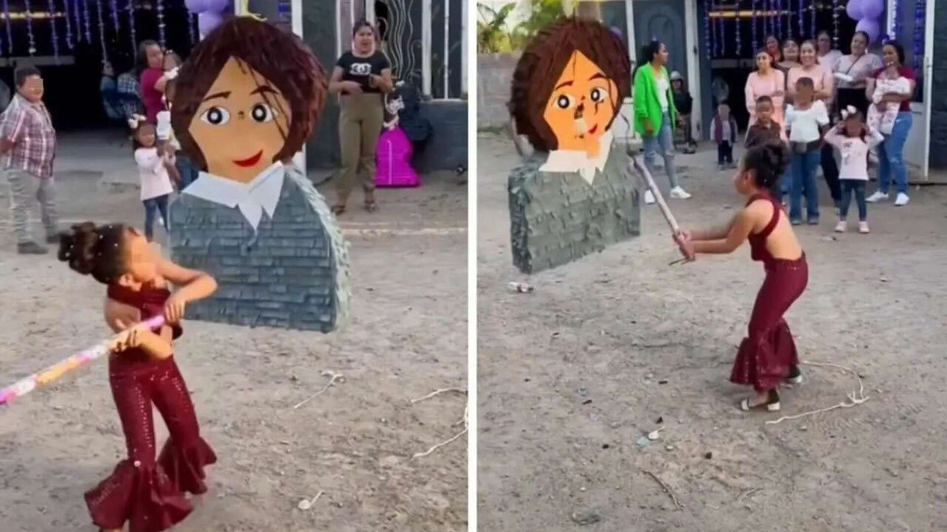 Selena-dressed birthday girl whacks Yolanda Saldivar-shaped piñata