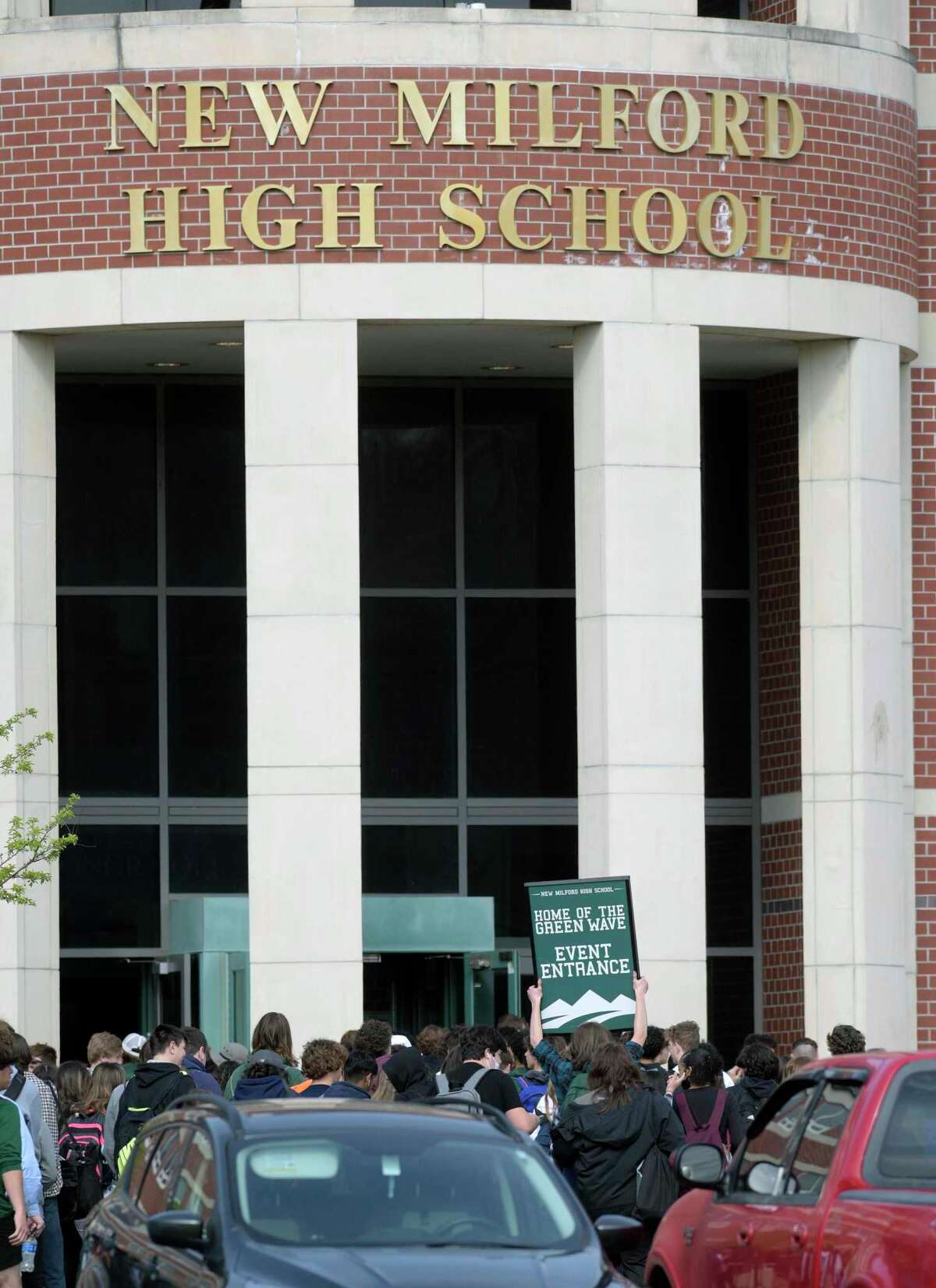 Students walk out of New Milford High School