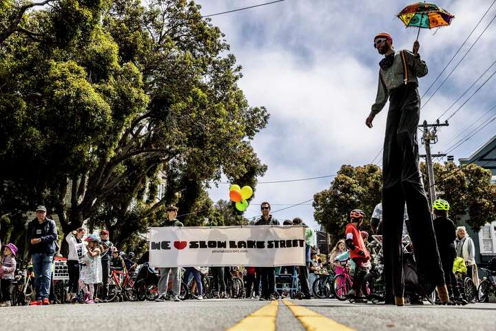 Supporters stage a slow parade in support of San Francisco Slow Streets