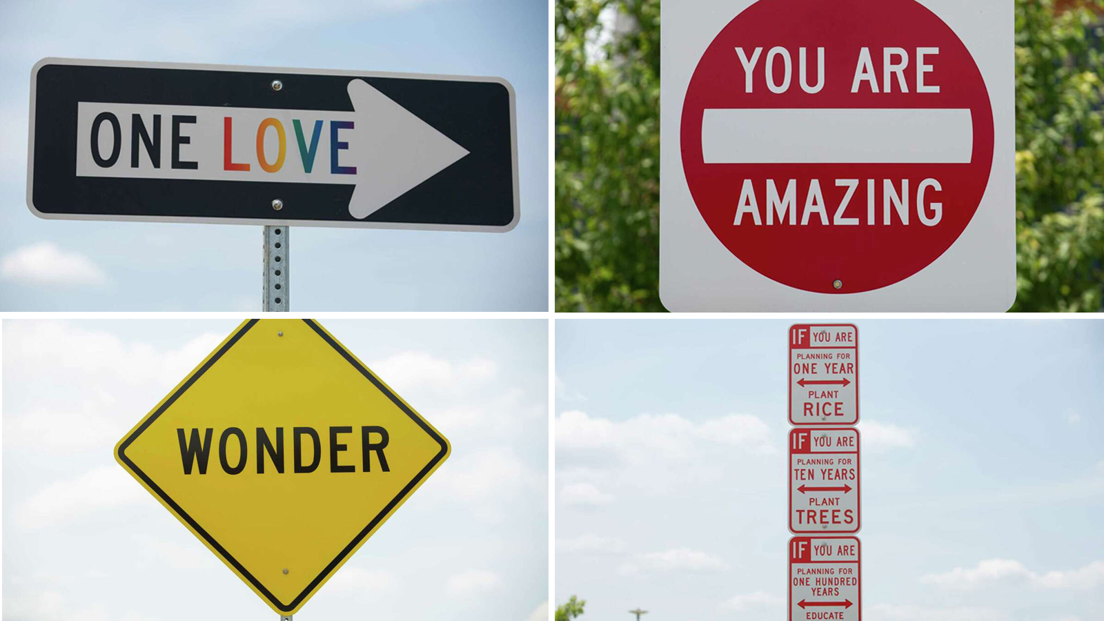Artistic street signs in Houston suburb display positive messages