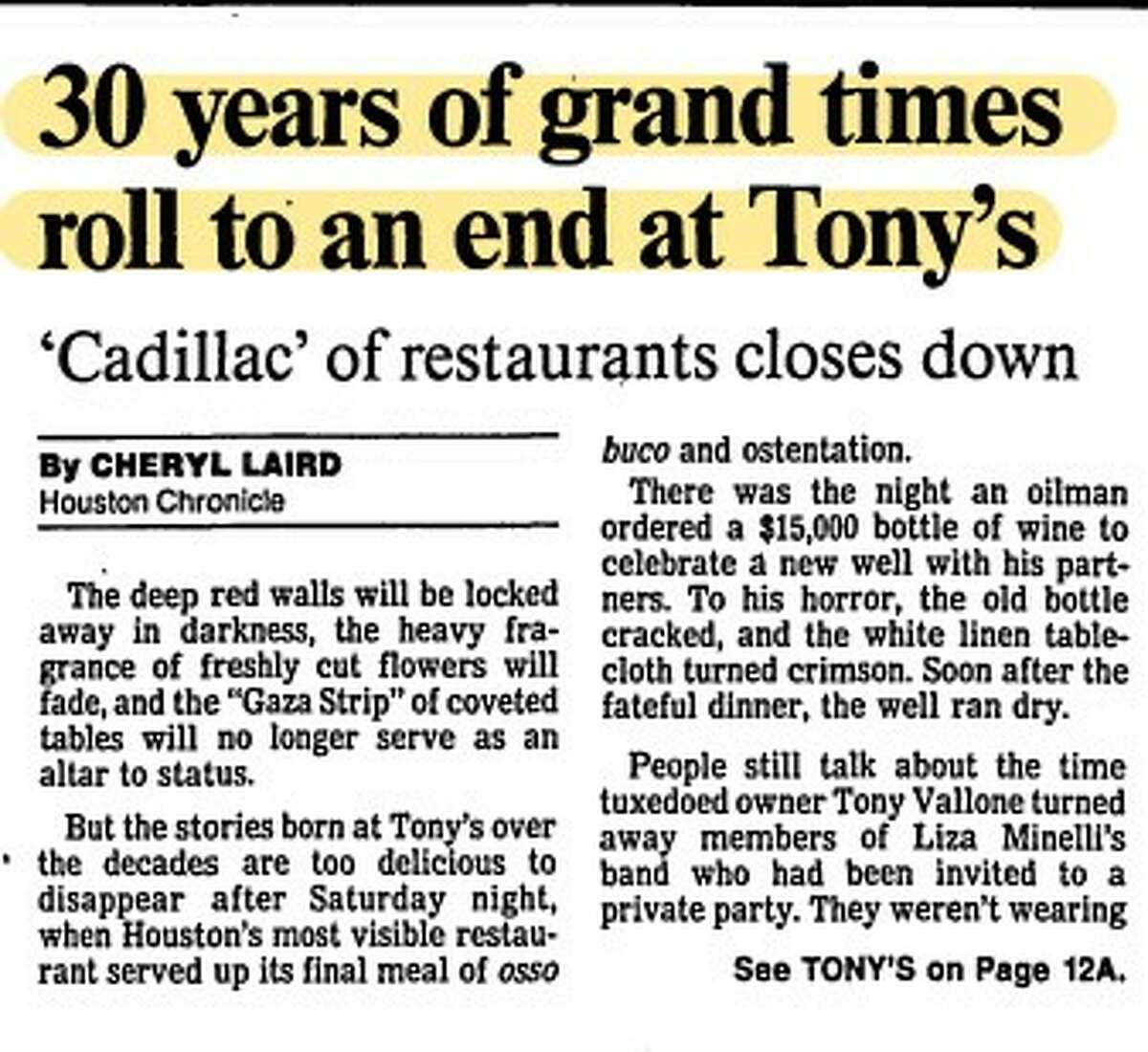 The wild history of Tony's in Houston over the decades