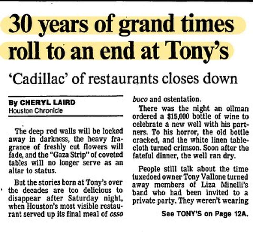 The wild history of Tony's in Houston over the decades
