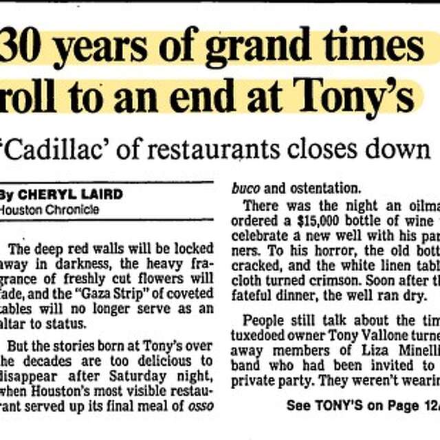 The wild history of Tony's in Houston over the decades