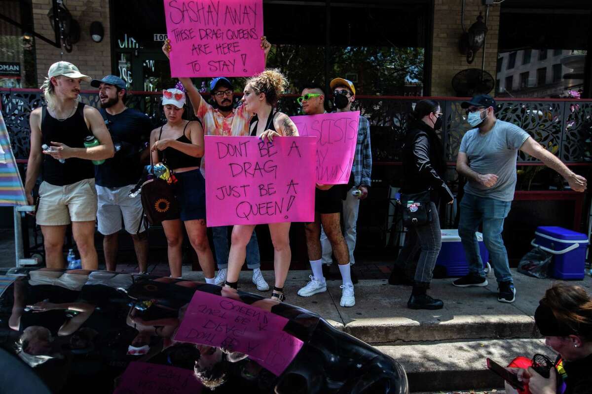 At downtown Houston drag show, dozens counter anti-trans protest