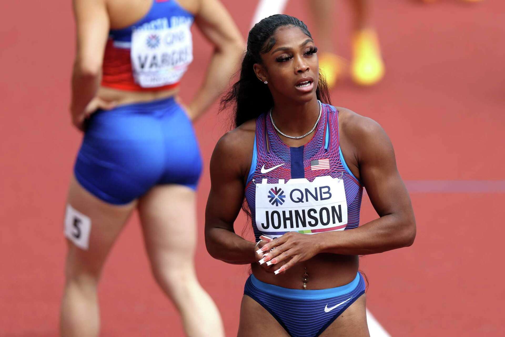 Spring's Alaysha Johnson out after crashing in women's 100 hurdles at ...