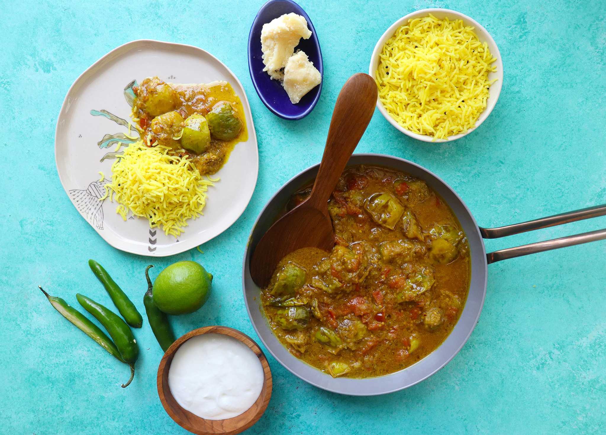 With in-season eggplants, this sabzi is rich with flavor