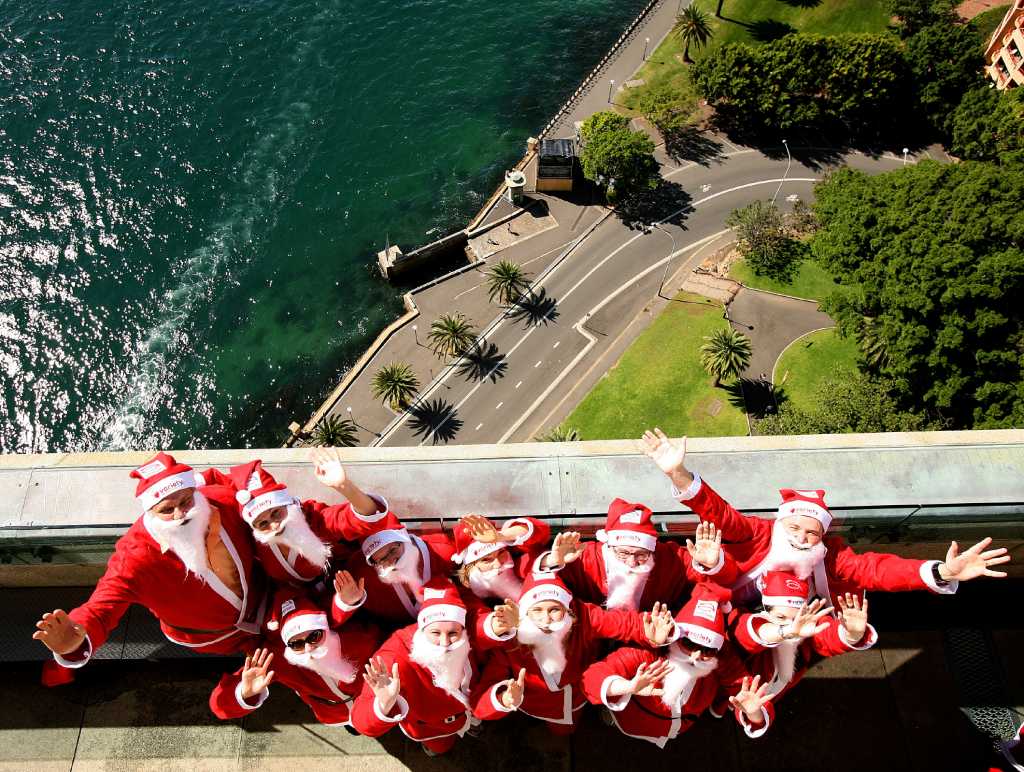 Santas Climb Sydney Harbour Bridge for Santa Fun Run